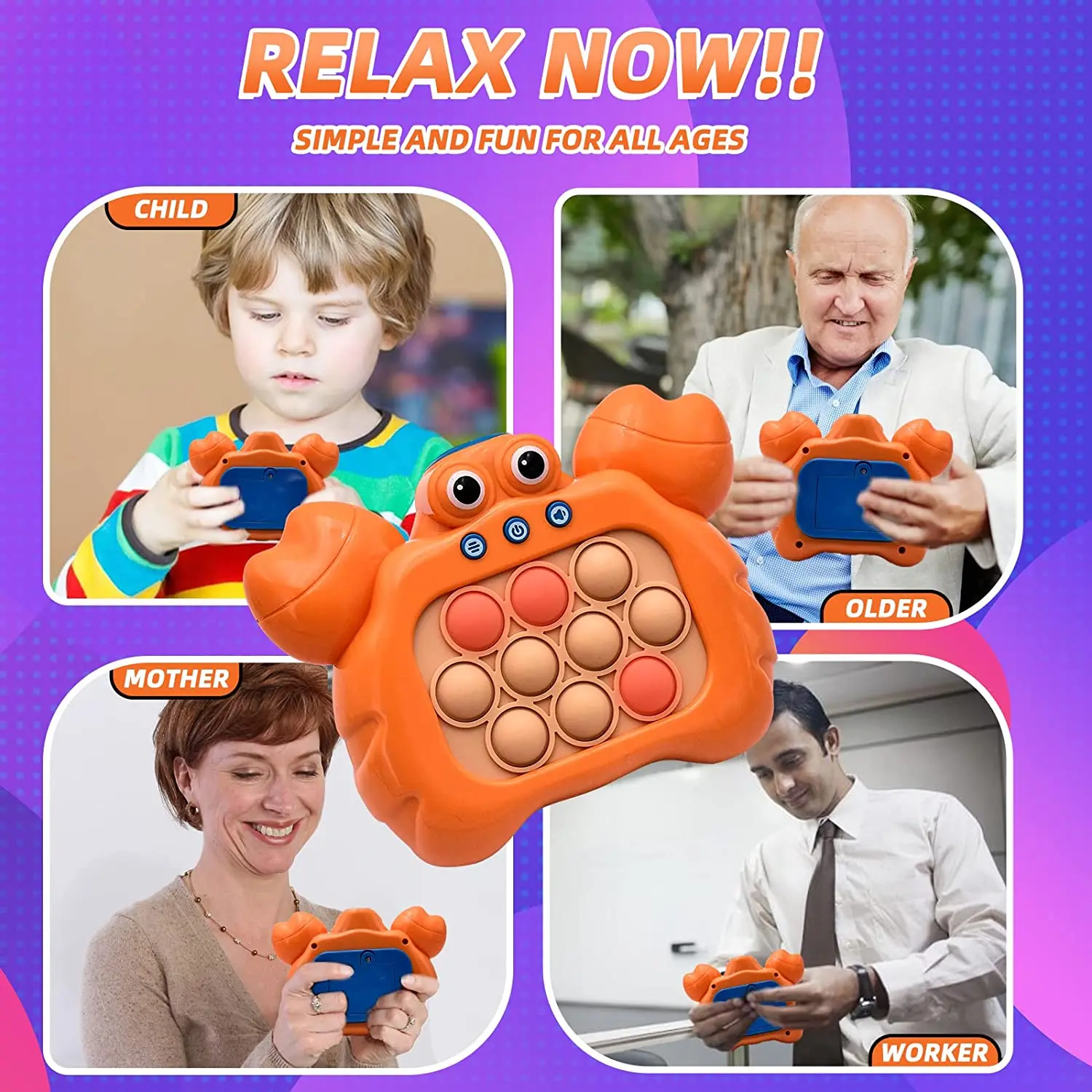 Quick Push Light Up Fidget Toy Handheld Bubble Game Console Toy Pop ...