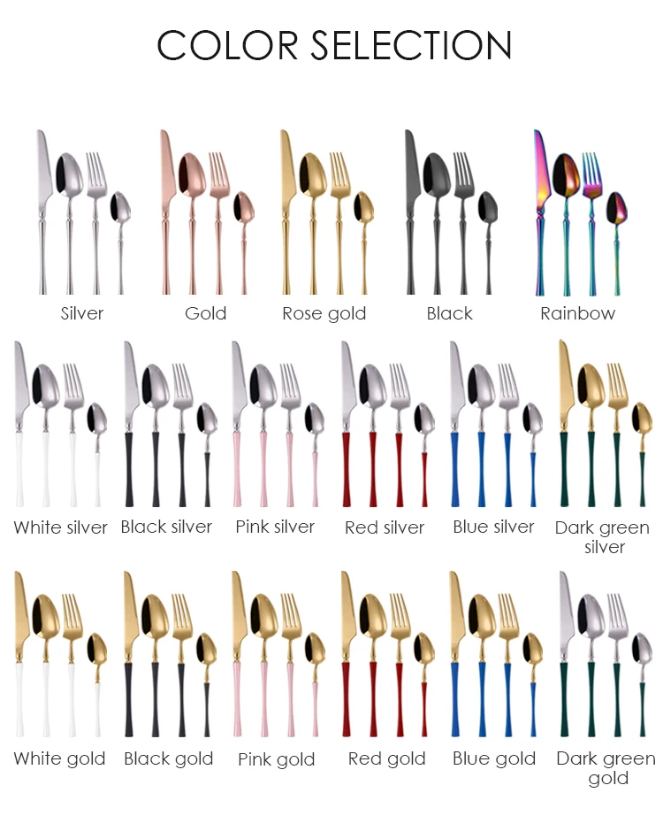 Modern Cutlery Spoon and Fork Set Knife Silverware 304 Rainbow ...