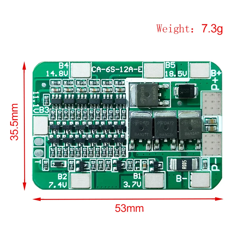 CA-6S-12A-E 24V PCB BMS Protection Board Designed for 6 Pack 18650 Li ...