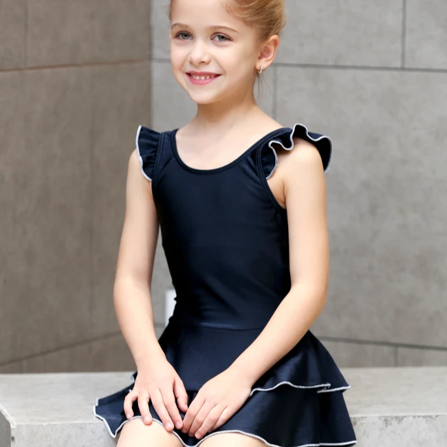 Unique Design Flounce Kids Swimsuit School Child Class Swimwear Girl ...