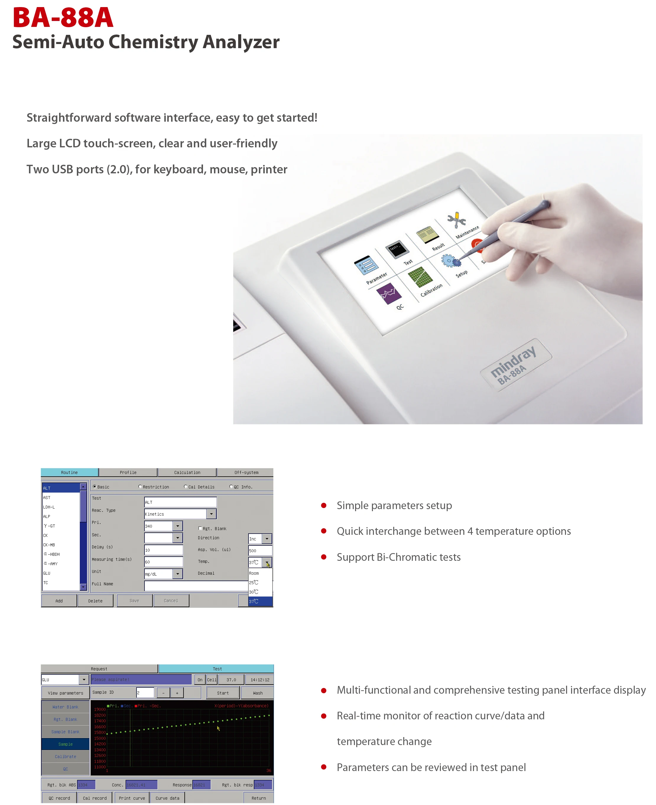 Mindray Semi-automatic Chemistry Analyzer Ba-88a Blood Test Machine ...