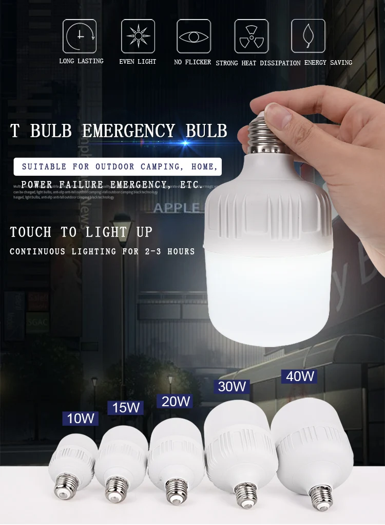 Rechargeable Emergency Bulb Light - Reliable 10W to 40W LED
