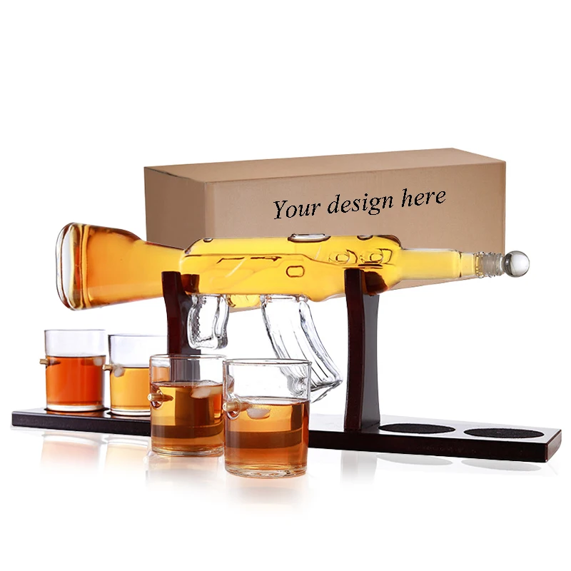 סט דקנטר ויסקי בצורת אקדח זכוכית 150 ג' 28 אונקיות, דקנטר ויסקי ייחודי ...