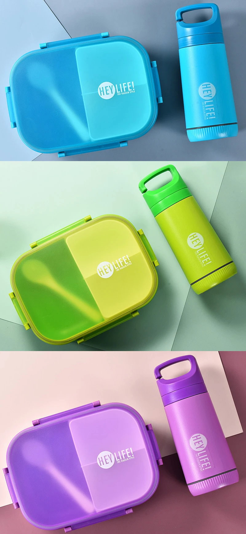 Leak-proof 3-Compartment Children's Lunch Box with Water Bottle Set