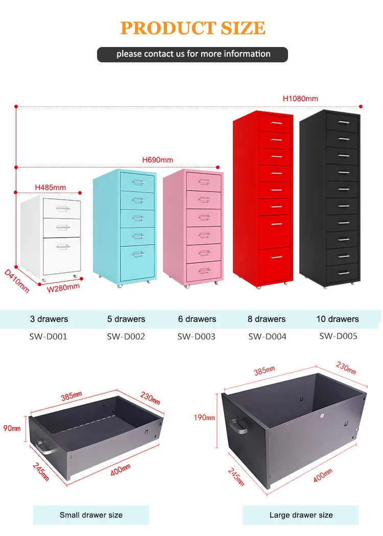 Small Home Office Multi Drawers Unit Steel File Organizer Storage 5 or ...