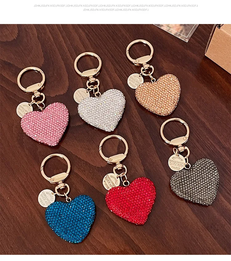 Luxury Multi-color Love Heart Keychain Full Rhinestone Alloy Key Rings ...