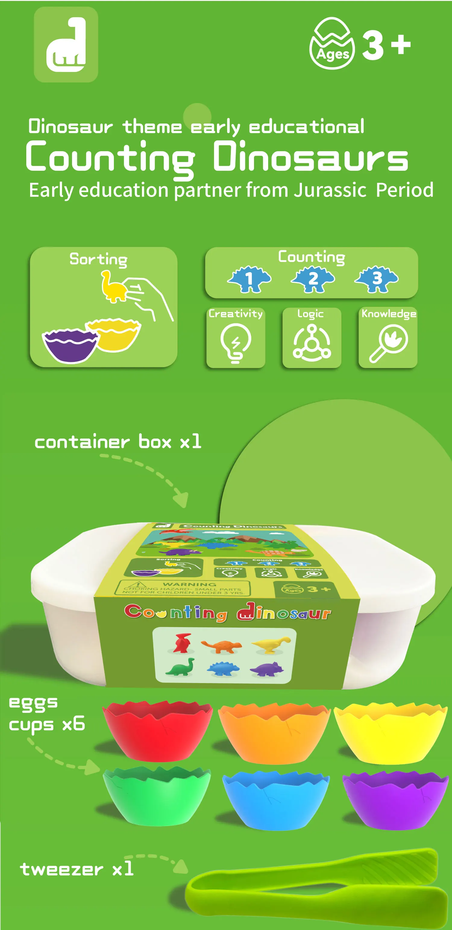 Dinosaur Color Sorting And Counting Activity Set - Educational Learning ...
