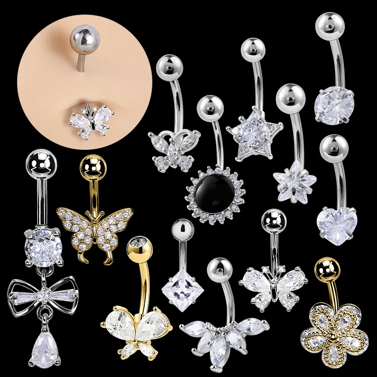 Alibaba.com: Stainless Steel Navel Rings Dangling Butterfly Belly ...