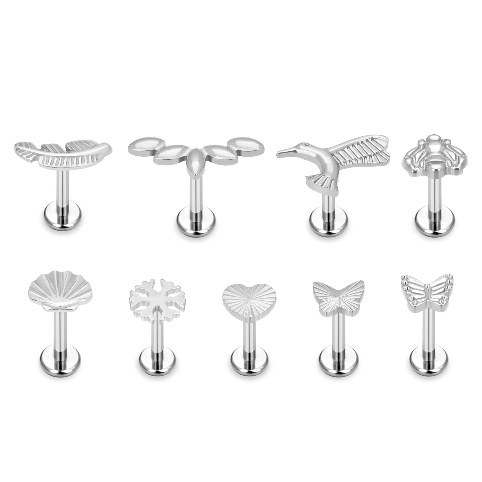 Astm F136 G23 Titanium Leaf Top Externally Threaded Labret Studs Flat ...