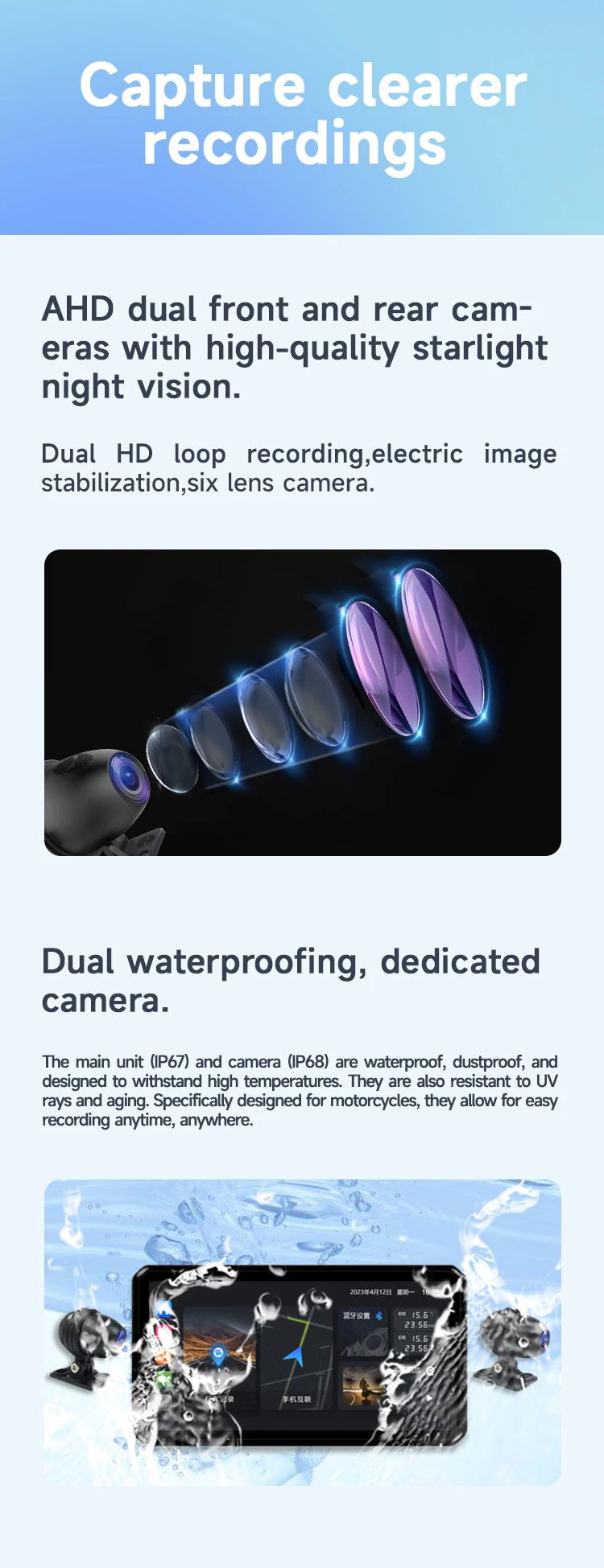 AlienRider M12 Pro Motorcycle Carplay Navigation Dash Cam With 6 Inch ...