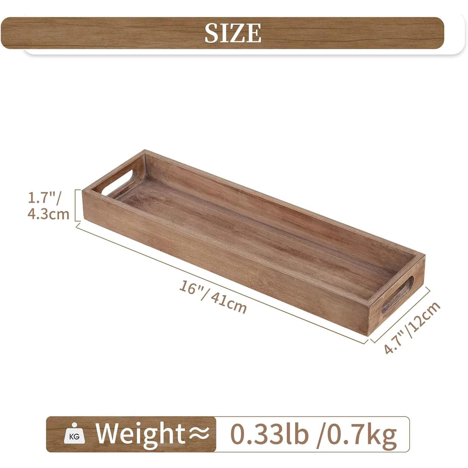 Rectangle Long Narrow Tray: Rustic Wooden Rectangle with Hollow Handle ...