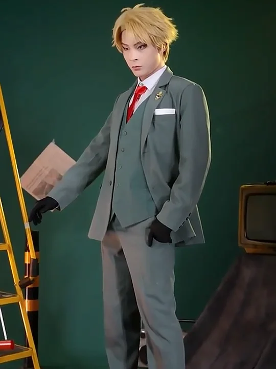 Anime Spy X Family Loid Forger Cosplay Costume Light Green Suit Short ...