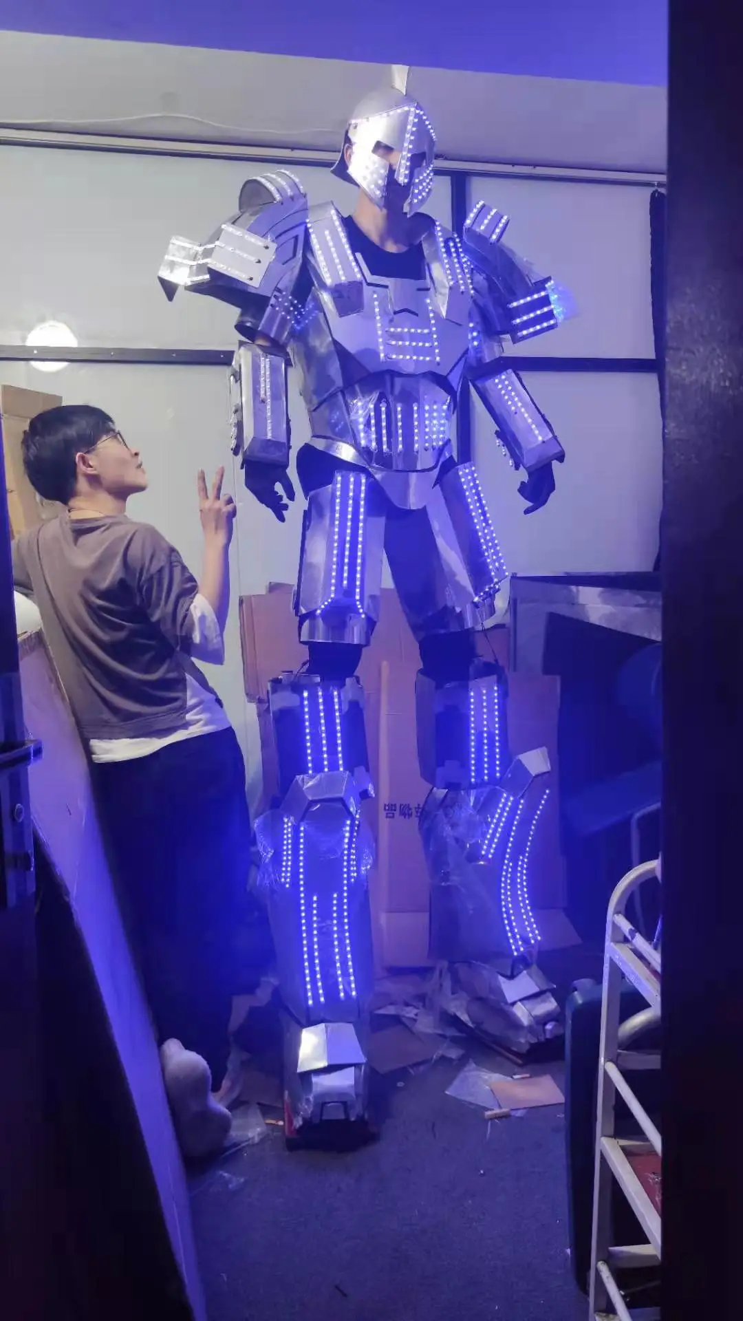 Silver LED Luminous Cosplay Transformer Stage Performance Wear Stilt ...