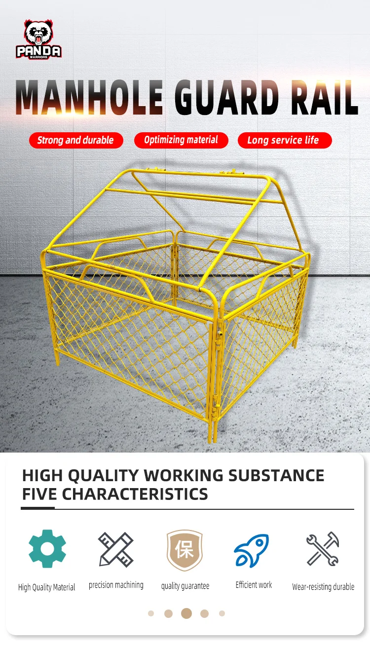 Yellow Manhole Pit Barrier Guard Fence Support Arm Gives Guardrail ...