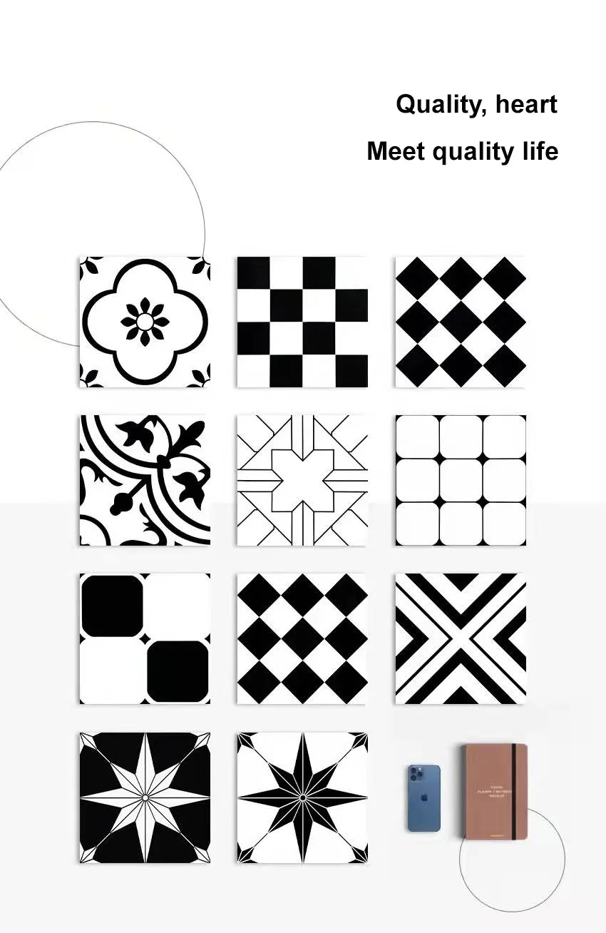 Concise Black and White Art Flower Tile - Non-Slip Ceramic Floor Tiles ...