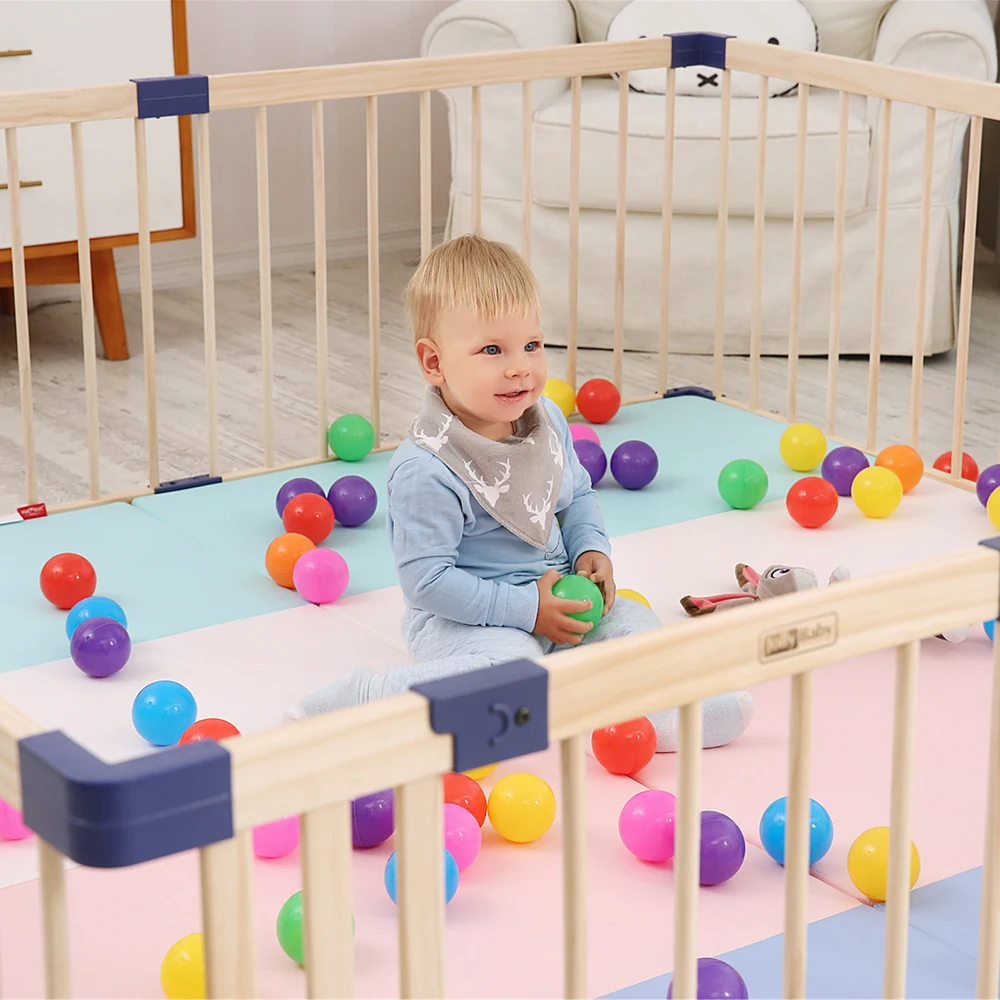 Large Wood Playpen Safety Playard Baby Playpen Foldable Expandable ...