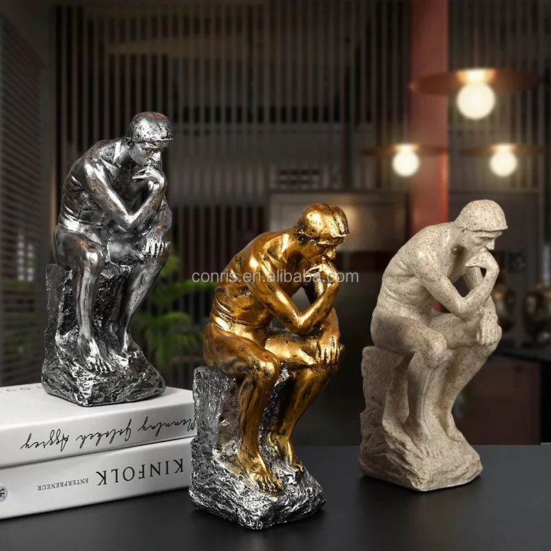 Resin Gold Bronze Modern Decor Thinker Statue Art Sculpture