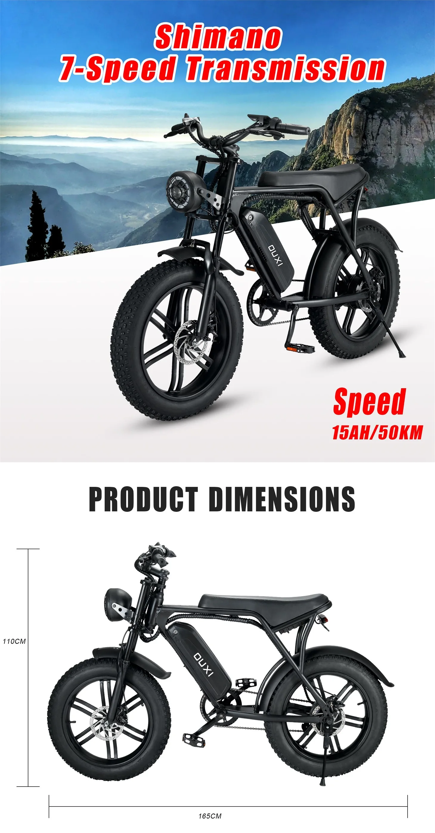 Fatbike Full Suspension Ebike Fat Tire Bike 20x4" Fat E-bikes Ouxi H9 Electric Fat Tire Bike ...