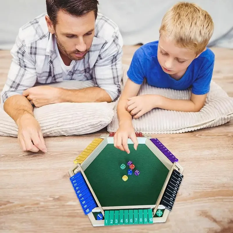 Wooden Board Table Math Game 6 Players Stained Shut The Box Dice Game ...