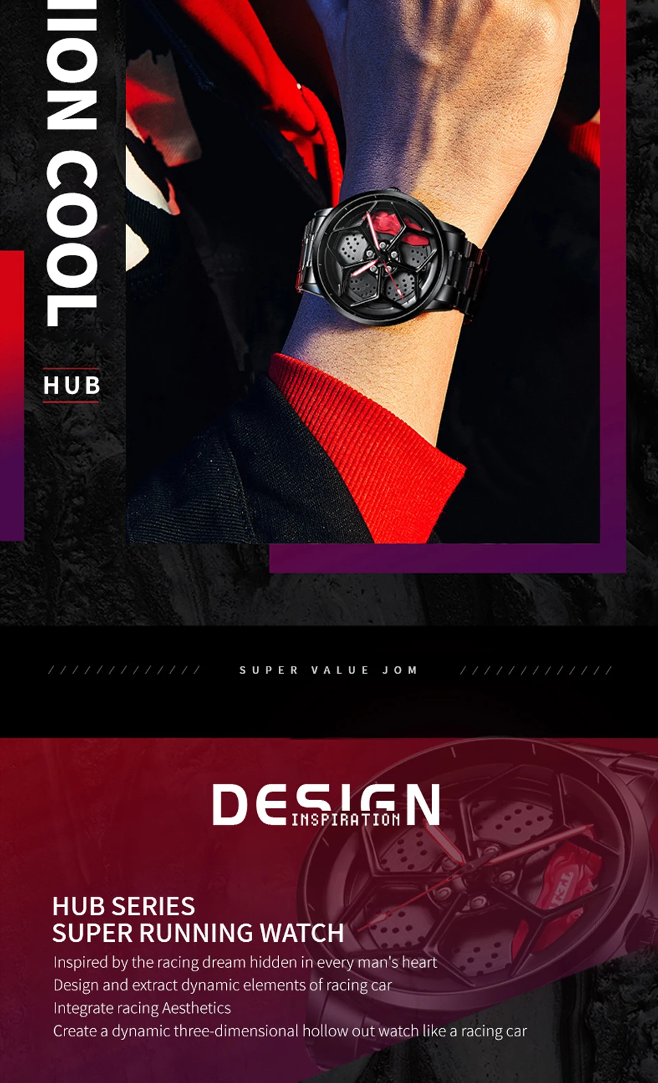 WYGICOO Wheel Watch - Fashionable Rotating Car Wheel Rim