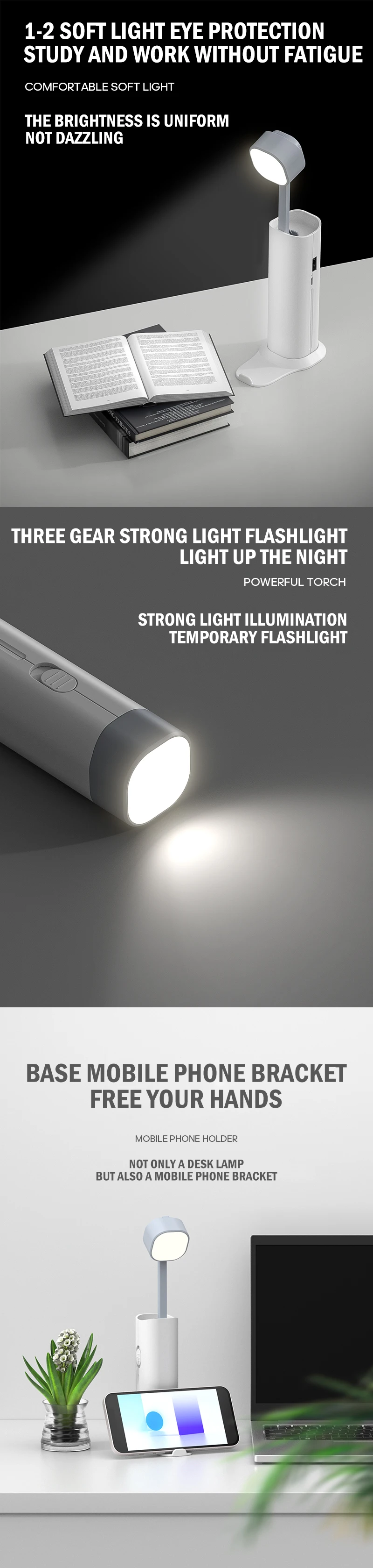 Multifunctional Rechargeable Table Lamp With Mobile Power Bank Folding ...