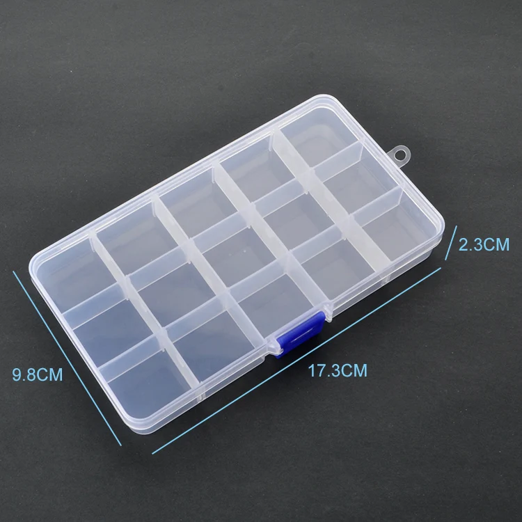 15 Slots Clear Plastic Storage Box for Jewelry & Beads