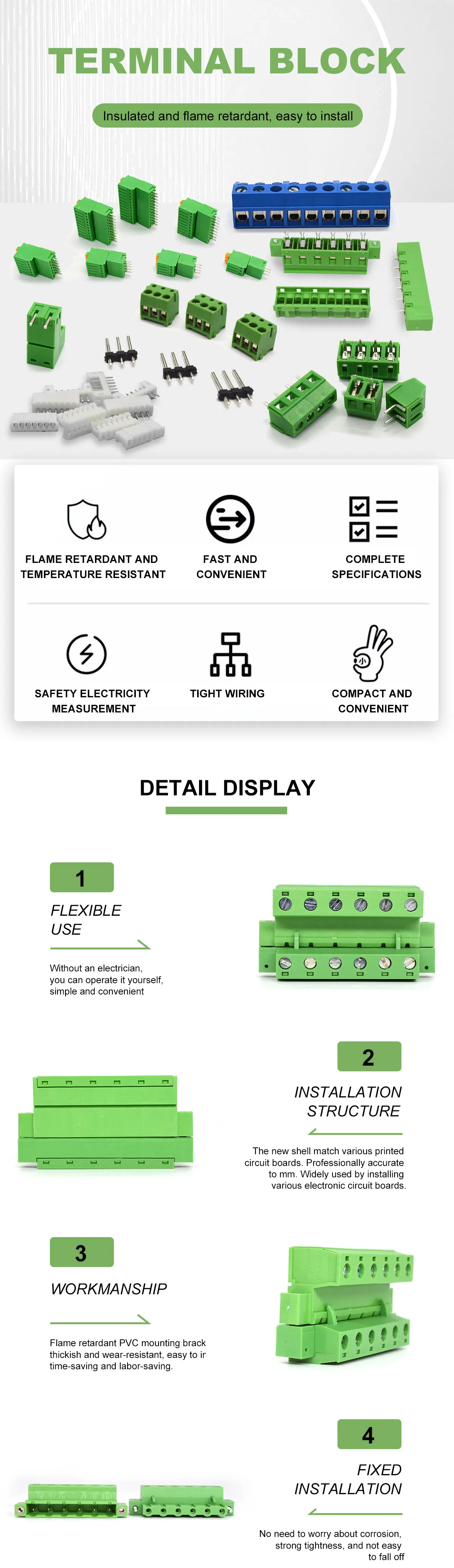 Green PCB Terminal Block - Din Rail Screw Connectors for PCB Circuit ...