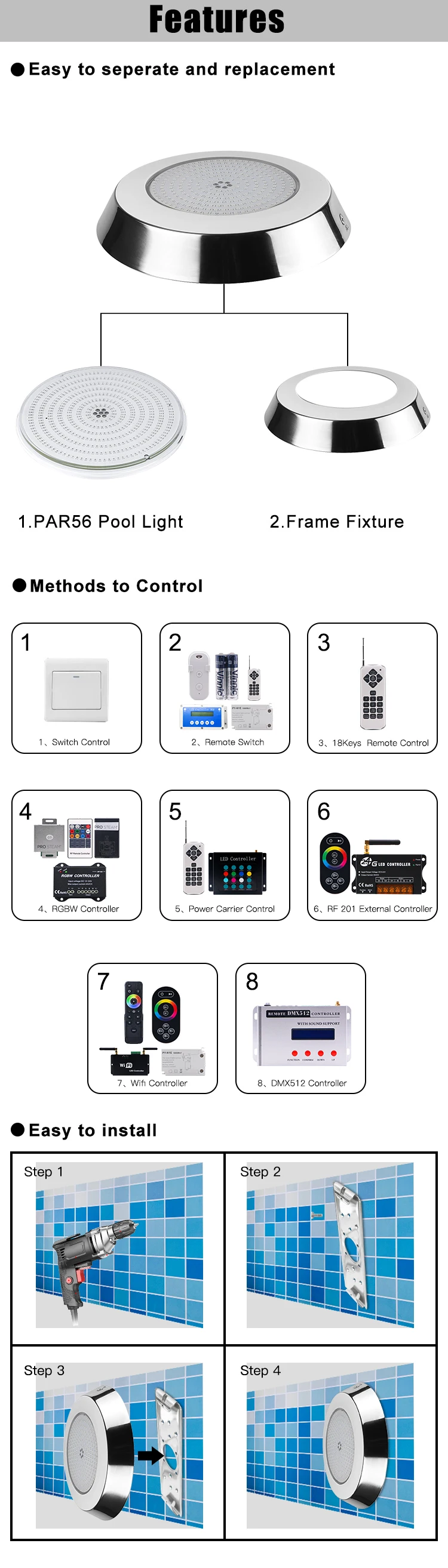Huaxia Surface Mounted 316ss Resin Filled Pool Lights Underwater Rgb Led Swimming Pool ...