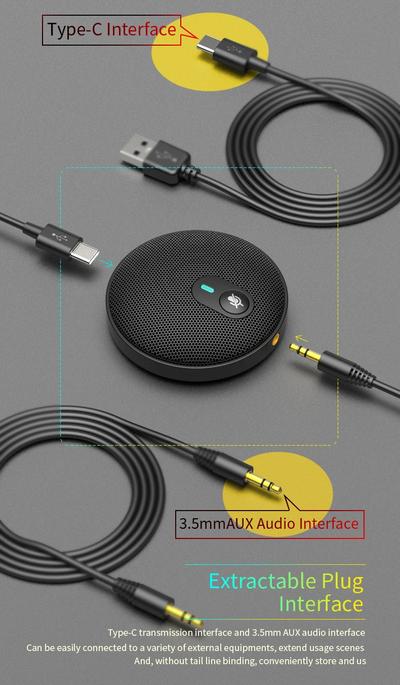 Conference USB Microphone Omnidirectional Condenser PC MIC for Video ...