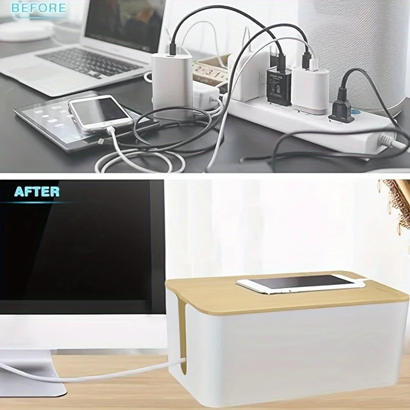 Multi Wood Desk Cord Organizer Cable Management Box With Lid Desktop ...