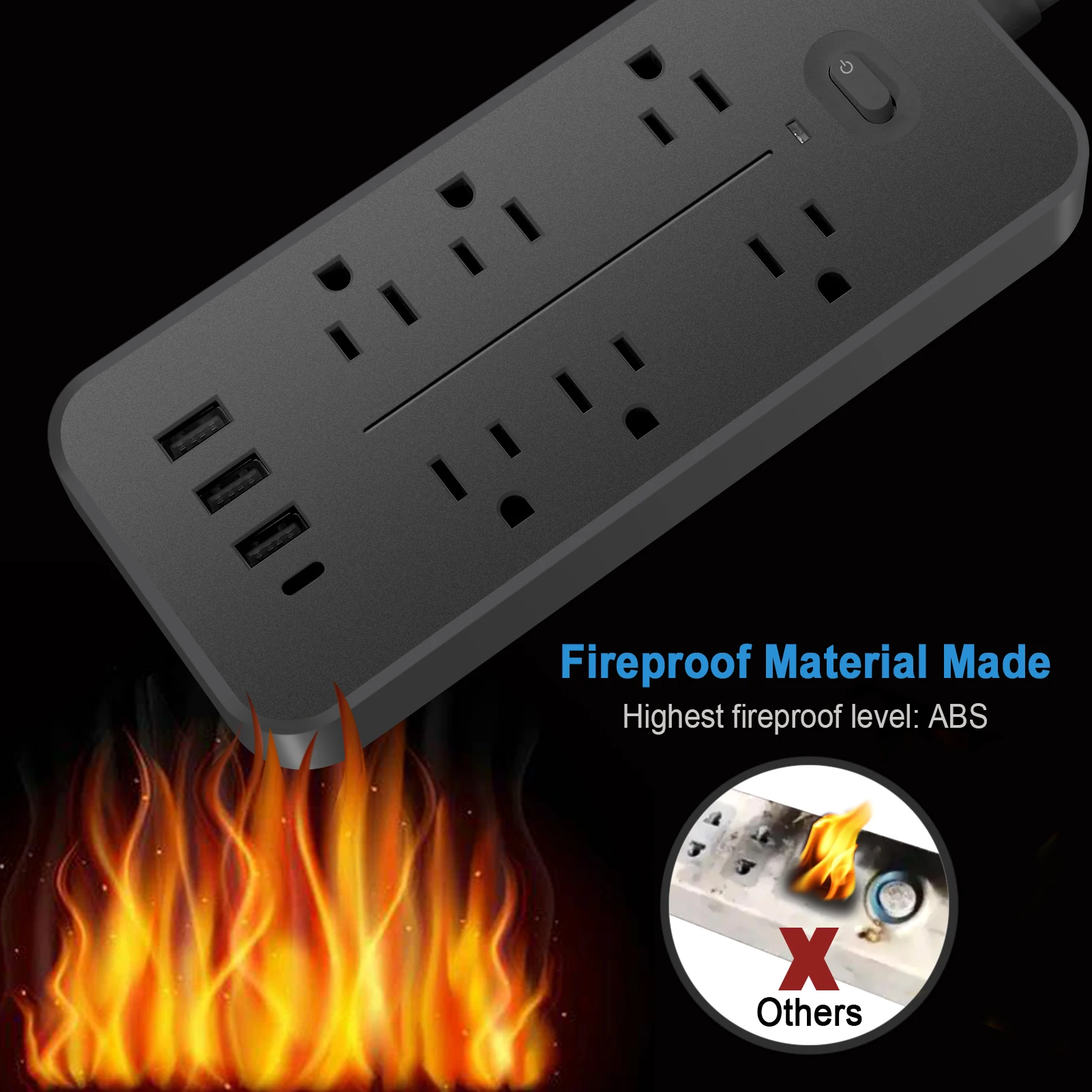 Table Top Power Strip - 6 Outlets & 3 USB Ports with Surge Protection