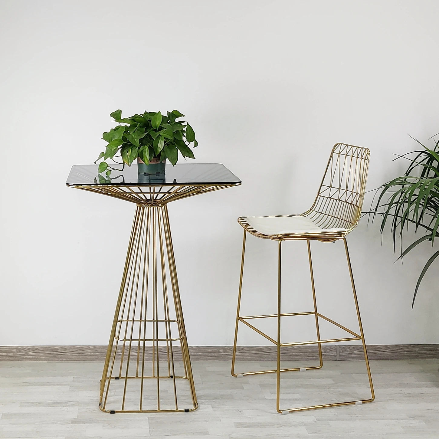 Metal Bar Table Glass Top Gold Metal Wire Square High Bar Table For ...