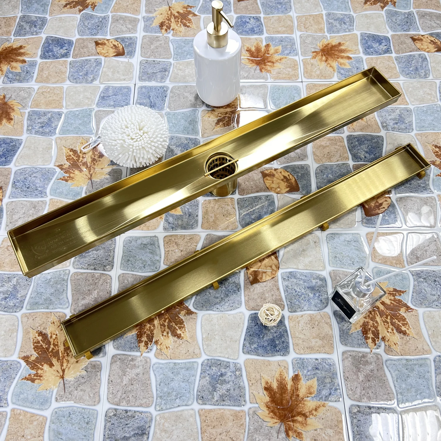 Neodrain Luxury Gold Linear Shower Drain Invisible Grate With Discreet ...