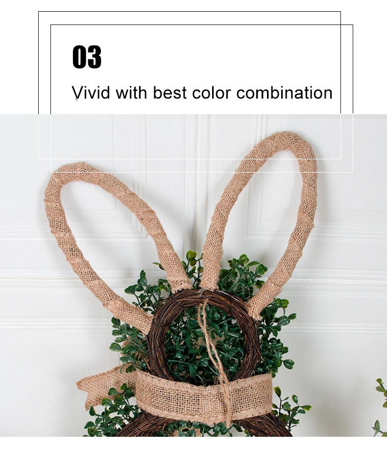 18 Inch Spring Bunny Wreath Hemp Rope Mixed Eucalyptus Leaf Artificial ...