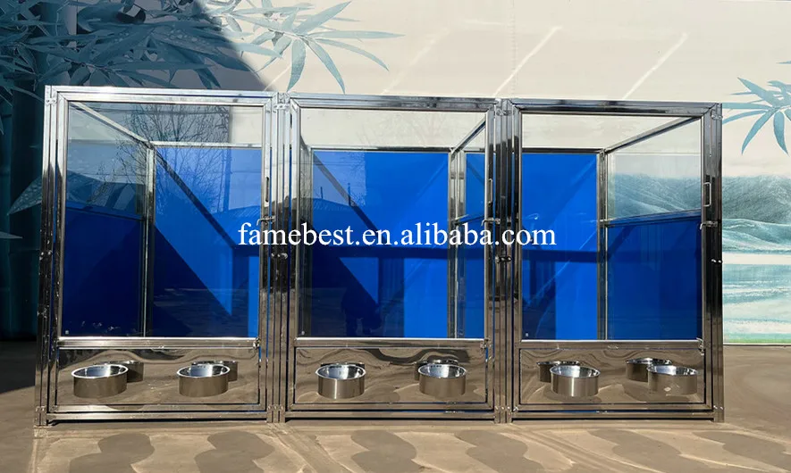 Pet Boarding Vet Indoor Glass Door Dog Kennels Customized Stainless ...