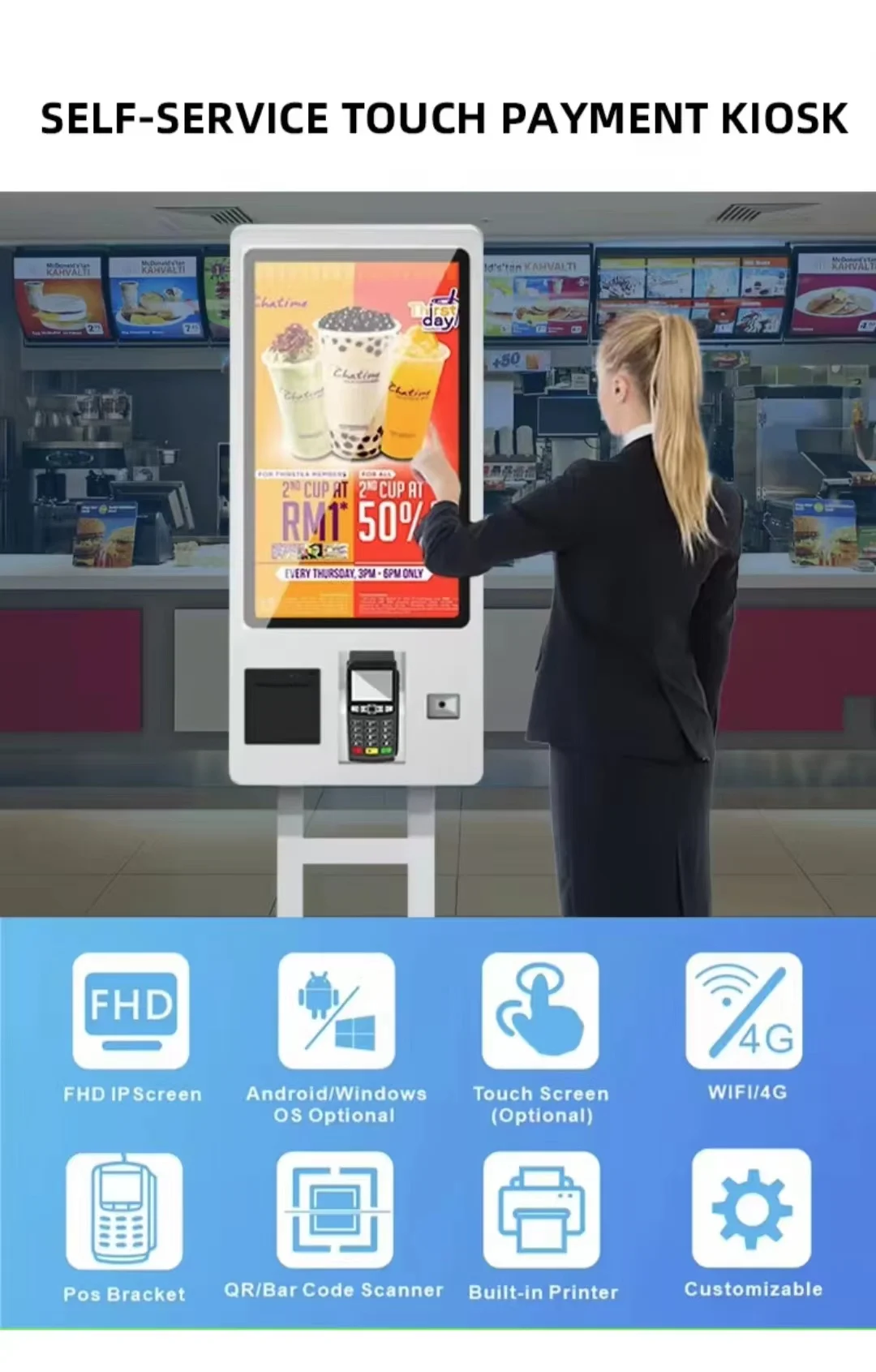Self Service Payment Kiosk Shopping Mall Restaurant Hotel Check in Card Dispenser Kiosk Currency ...