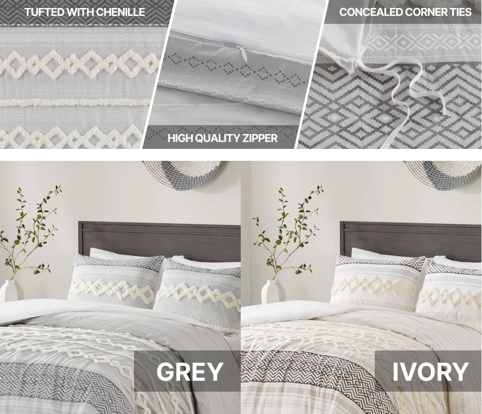 Alpha Textile Boho Duvet Cover King 100% Cotton Tufted Bedding Set With ...