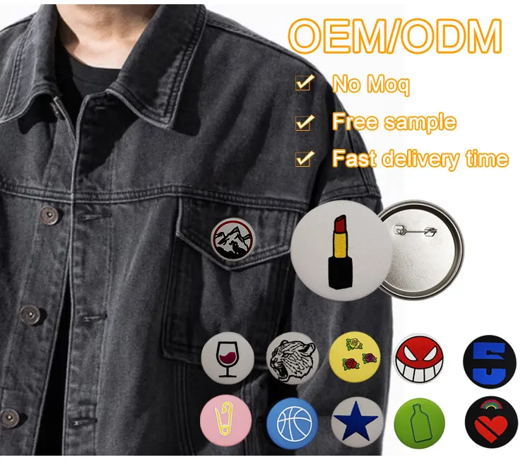 Custom Printed Cute Smiling Button Badges 35mm & 37mm Embroidered Round ...