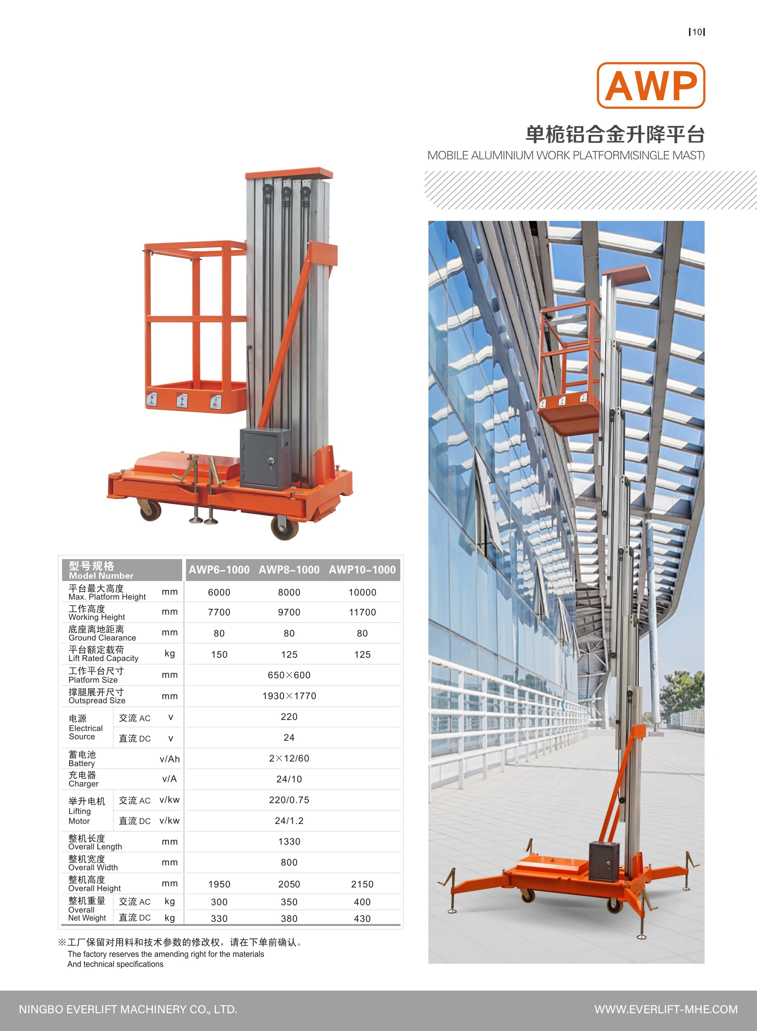 Everlift Aluminium Work Platform Single Mast Aerial Work Platform ...