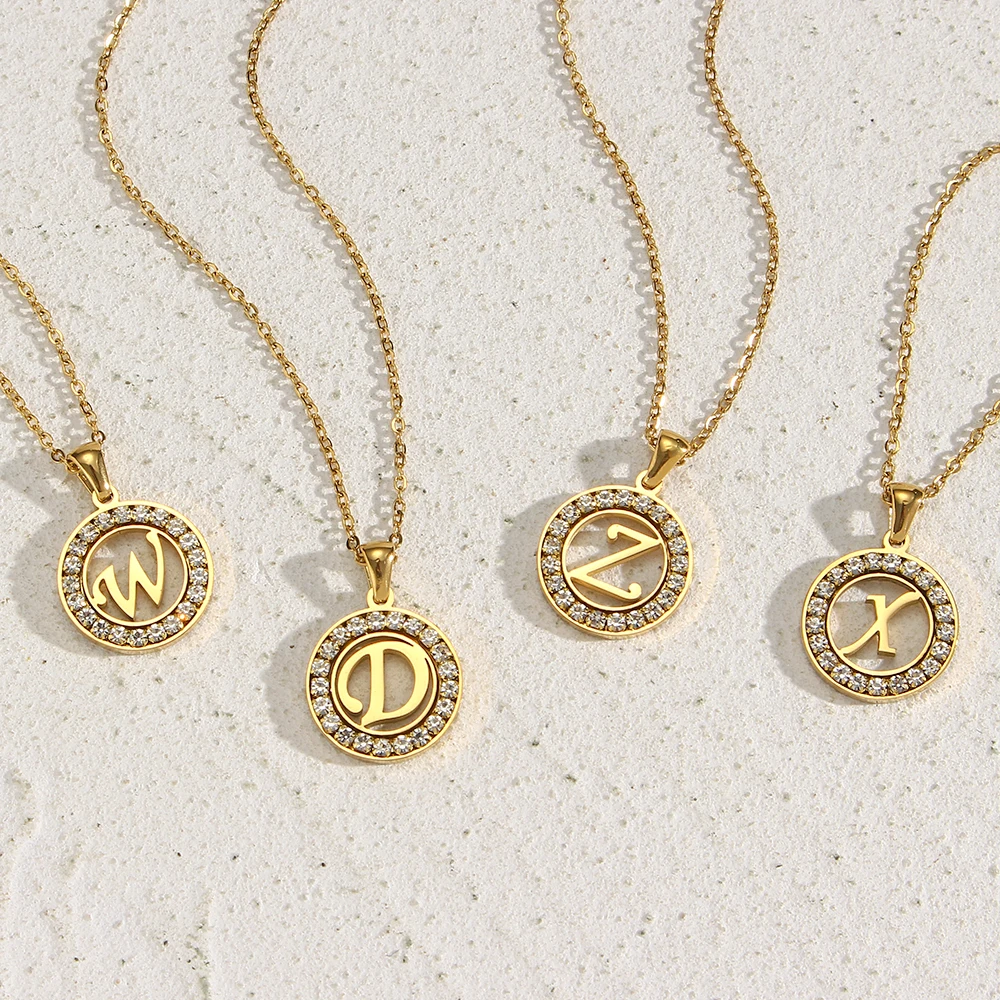 Drop Ship Gifts Hollow Out Zircon Round Initial Necklace 18K Gold ...