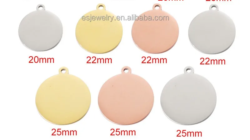 20mm Custom Round Disc Pendant Necklaces Gold Plated Jewelry Stainless ...