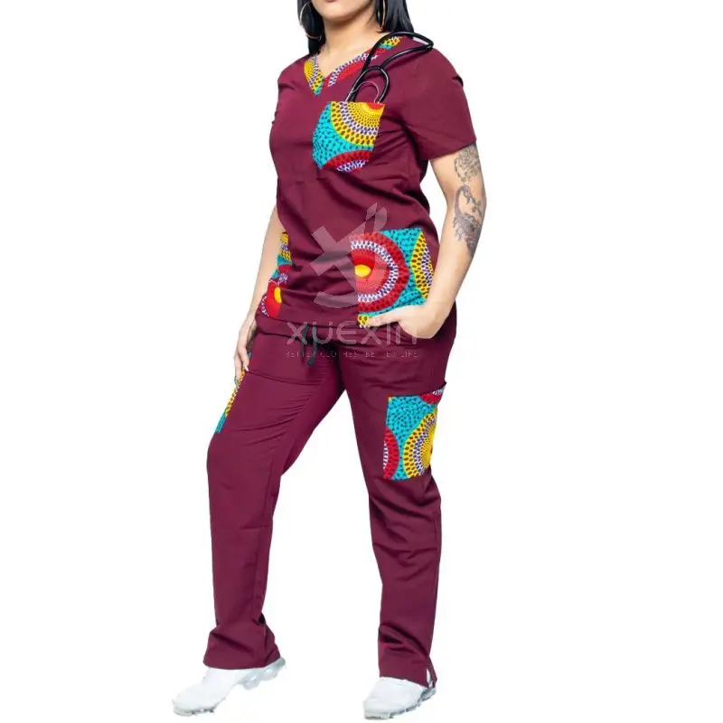 Medics African Print Scrubs Tops and Pants - Women's Sets