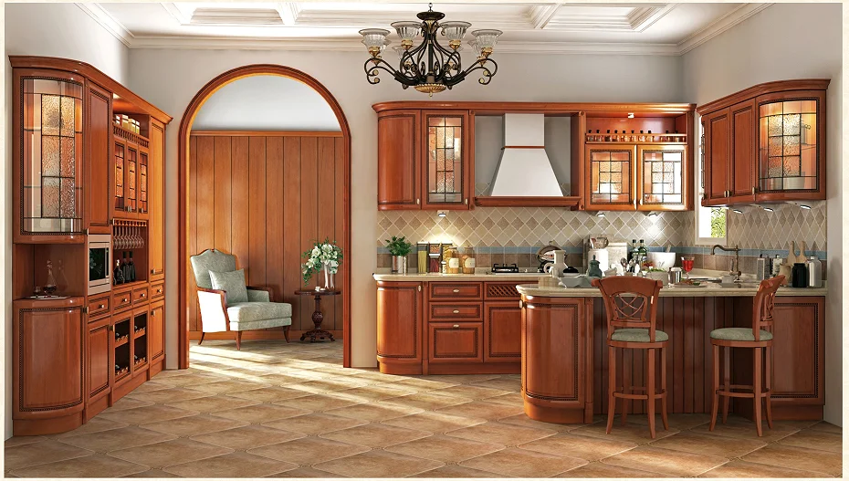 French White Color Complete Solid Wooden Carcass Kitchen With Solid ...