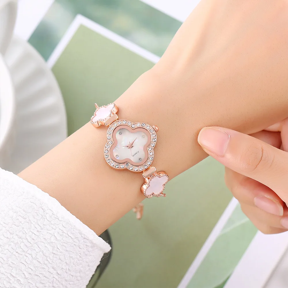 Fashion Women's Fine Strap Four Leaf Clover Bracelet Watch Rhinestone ...