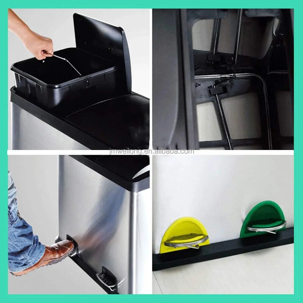 45L 3 Compartments Home Garbage Bin - Recycling Collector