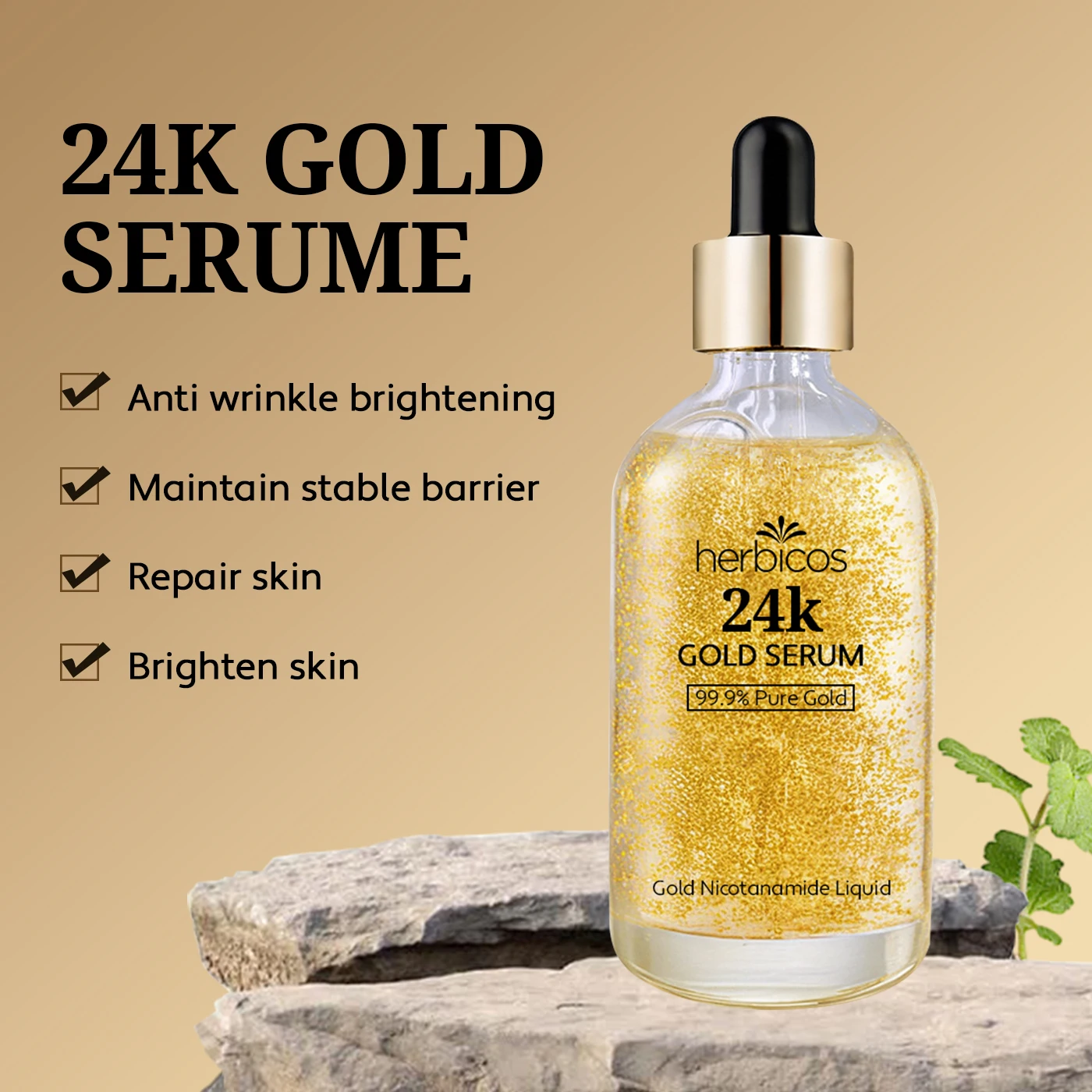 Private Label Aging Anti Wrinkle Hyaluronic Acid Collagen 24k Gold Pure Gold Facial Serum for ...