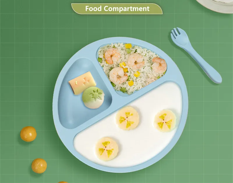 Baby Feeding Set Silicone Dining Dishes Suction Plate Stick On Table ...