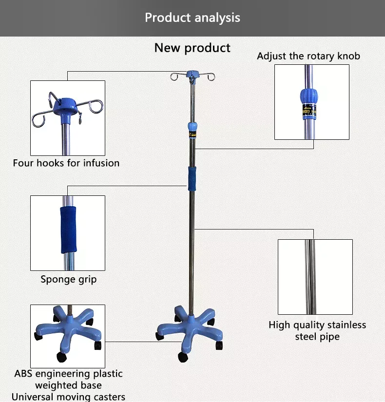 Adjustable Portable Iv Pole Stainless Steel Iv Drip Stand Infusion ...