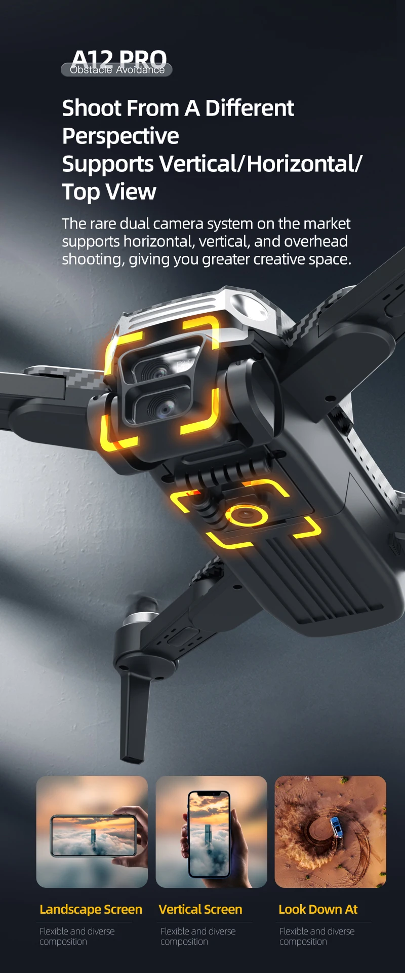 A12 Pro Dual Camera Drone with 50X Digital Zoom Supports Top View ...