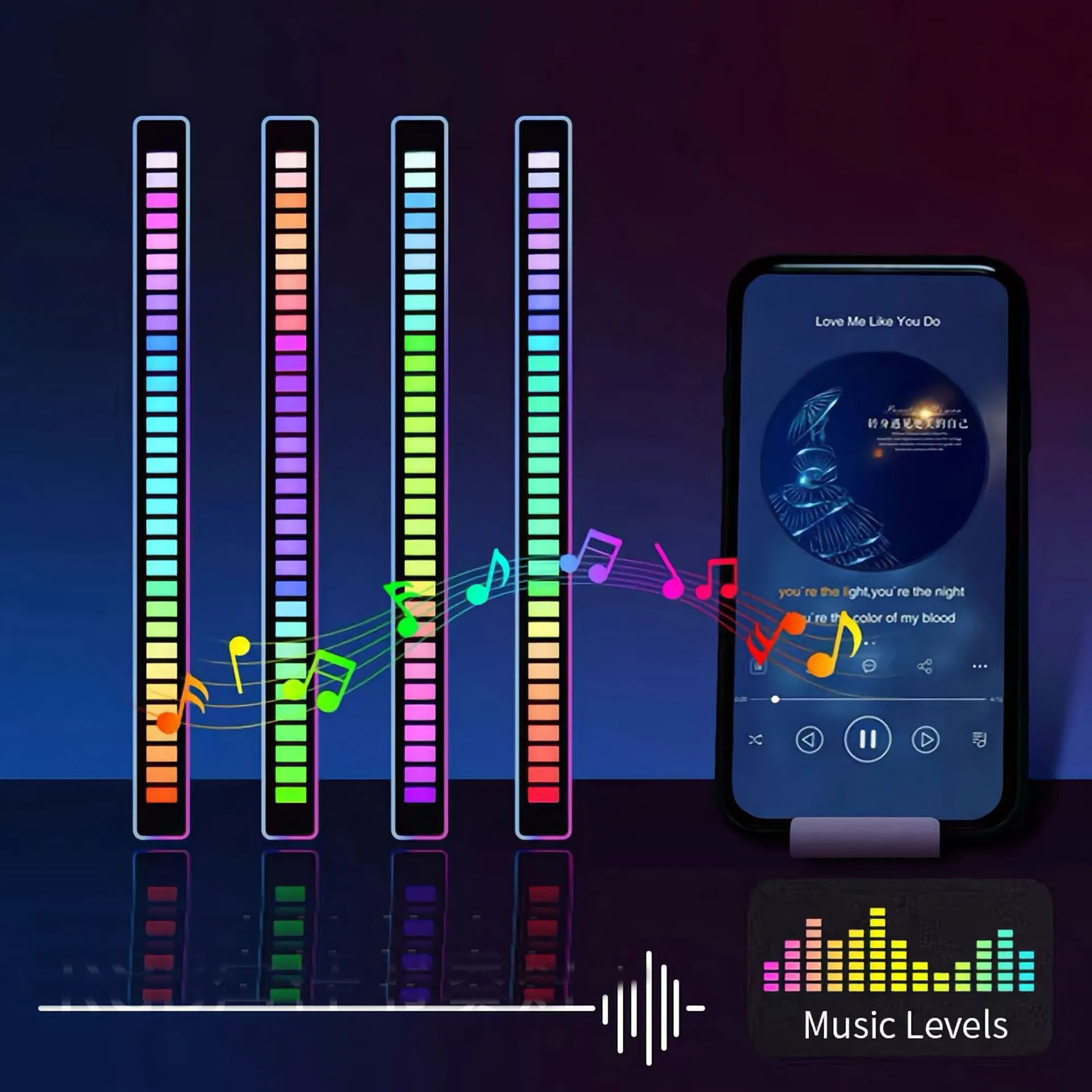 Rechargeable Rgb App Control Led Music Level Light Pickup Lamp Rhythm ...